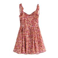 China French Sweat Floral Lace Up Suspender Dress Slimming Sexy Backless Short Skirt for sale