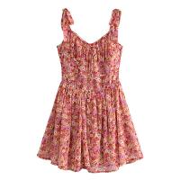 China French Sweat Floral Lace Up Suspender Dress Slimming Sexy Backless Short Skirt for sale