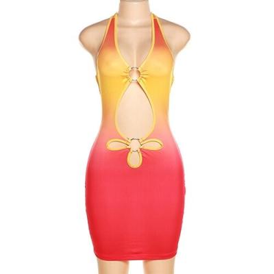 China OEM maufactory European and American style 2023  spring women's new sexy hollow hanging neck open back gradient colorful for sale