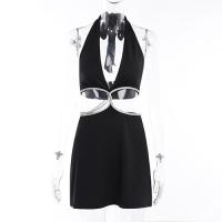 China OEM maufactory sexy skirt spring new polyester sleeveless  deep V beauty back waist hollow bag dress for sale