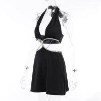 China OEM maufactory sexy skirt spring new polyester sleeveless  deep V beauty back waist hollow bag dress for sale