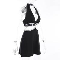 China OEM maufactory sexy skirt spring new polyester sleeveless  deep V beauty back waist hollow bag dress for sale