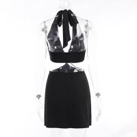 China OEM maufactory sexy skirt spring new polyester sleeveless  deep V beauty back waist hollow bag dress for sale