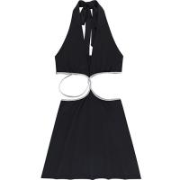 China OEM maufactory sexy skirt spring new polyester sleeveless  deep V beauty back waist hollow bag dress for sale