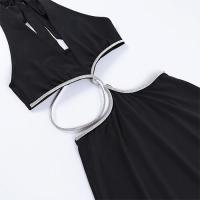 China OEM maufactory sexy skirt spring new polyester sleeveless  deep V beauty back waist hollow bag dress for sale