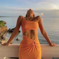 China OEM maufactory Holiday style shoulder hollow polyester sleeveless  women's sexy skirt fashion hot girl slim skirt for sale