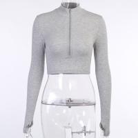 China OEMmaufactory Autumn  New Slim Solid Sympotic cotton v-neck Long -sleeved Top for sale