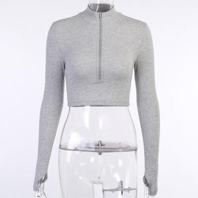 China OEMmaufactory Autumn  New Slim Solid Sympotic cotton v-neck Long -sleeved Top for sale