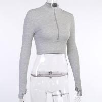 China OEMmaufactory Autumn  New Slim Solid Sympotic cotton v-neck Long -sleeved Top for sale