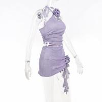 China OEM maufactory Summer newpolyester sleeveless parties sexy slim hot girl stereo flower design hanging neck top suits for sale