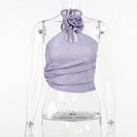 China OEM maufactory Summer newpolyester sleeveless parties sexy slim hot girl stereo flower design hanging neck top suits for sale