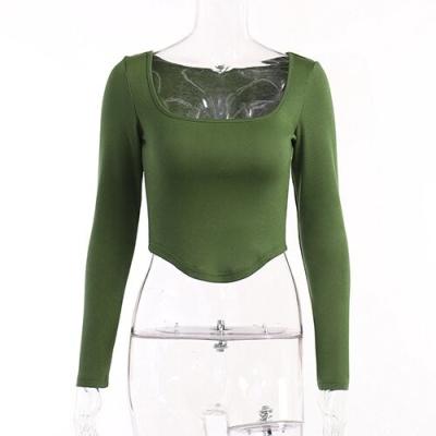 China OEM maufactory Casual Top Female Autumn Polyester Long Sleeve Sexy Circular Babes U Collar T Shirts for sale
