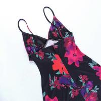 China OEM maufactory European and American  polyrster sleeveless short skirt sexy V -neck rose printed ruffled camisole dress for sale