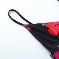 China OEM maufactory European and American  polyrster sleeveless short skirt sexy V -neck rose printed ruffled camisole dress for sale