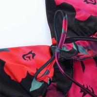 China OEM maufactory European and American  polyrster sleeveless short skirt sexy V -neck rose printed ruffled camisole dress for sale