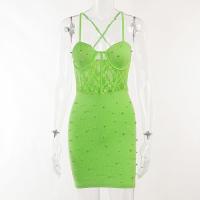 China OEM maufactory girl slim hip skirt design sleeveless short polyester fashion lace beam waist stitching camisole dress for sale