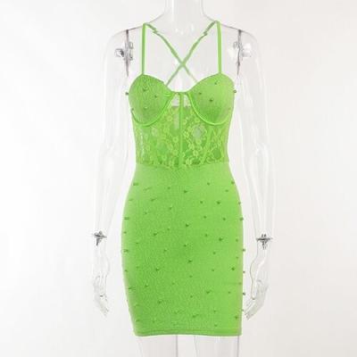 China OEM maufactory girl slim hip skirt design sleeveless short polyester fashion lace beam waist stitching camisole dress for sale