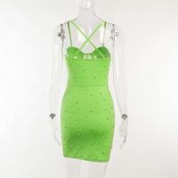 China OEM maufactory girl slim hip skirt design sleeveless short polyester fashion lace beam waist stitching camisole dress for sale