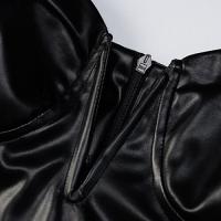 China OEM  maufactory New Women's  Deep V -neck sleveless polyester Deep -back dress high -waist hip tight PU leather skirt for sale