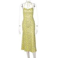 China OEM  maufactory European and American printed flower sleeveless  sling long skirt sexy back strap for sale