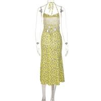 China OEM  maufactory European and American printed flower sleeveless  sling long skirt sexy back strap for sale