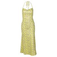 China OEM  maufactory European and American printed flower sleeveless  sling long skirt sexy back strap for sale