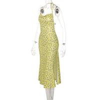 China OEM  maufactory European and American printed flower sleeveless  sling long skirt sexy back strap for sale