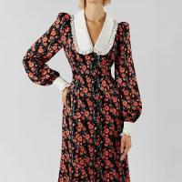 China OEM maufactory  Print Long Skirt Doll Collars Polyester European American Long Sleeved for sale