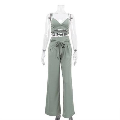 China OEM maufactory Summer Women'S Exposed Umbilical Camsy Tops High Waist Wide Leg Pants for sale