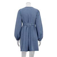 China OEM maufactory European American Cross Border Polyester V Neck Long Sleeved Dress for sale