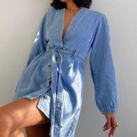 China OEM maufactory European American Cross Border Polyester V Neck Long Sleeved Dress for sale