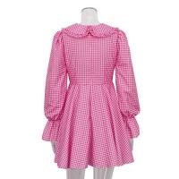 China OEM maufactory Cross Border Women'S Pink Polyester Lattice Doll Collar Long Sleeve Dress for sale