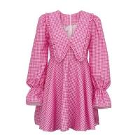 China OEM maufactory Cross Border Women'S Pink Polyester Lattice Doll Collar Long Sleeve Dress for sale