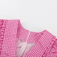China OEM maufactory Cross Border Women'S Pink Polyester Lattice Doll Collar Long Sleeve Dress for sale