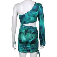 China OEM maufactory Tie Dye Oblique Shoulder Polyester Commute Hip Rope Skirt Stitching Long Sleeved for sale