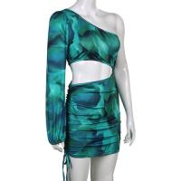 China OEM maufactory Tie Dye Oblique Shoulder Polyester Commute Hip Rope Skirt Stitching Long Sleeved for sale