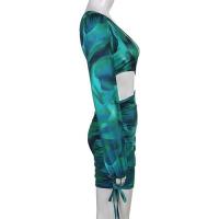 China OEM maufactory Tie Dye Oblique Shoulder Polyester Commute Hip Rope Skirt Stitching Long Sleeved for sale