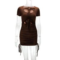 China OEM maufactory  Polyester maufactory Cross Border Women'S European American Vedic Tie Dress Hollow Short Sleeved for sale