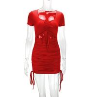 China OEM maufactory  Polyester maufactory Cross Border Women'S European American Vedic Tie Dress Hollow Short Sleeved for sale