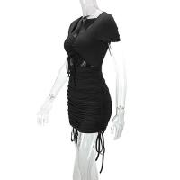 China OEM maufactory  Polyester maufactory Cross Border Women'S European American Vedic Tie Dress Hollow Short Sleeved for sale