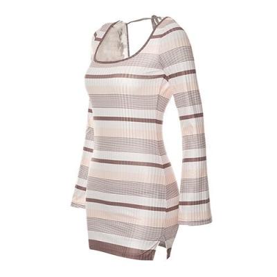 China OEM maufactory Cross Border Women'S Polyester Striped Stamps Sexy Back Repair Thin Dress for sale