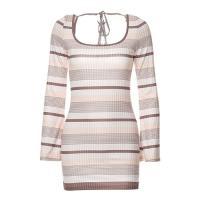 China OEM maufactory Cross Border Women'S Polyester Striped Stamps Sexy Back Repair Thin Dress for sale
