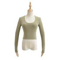 China OEM maufactory U Collar Long Sleeved T Shirt Female 22 Autumn Polyester Hot Girl for sale