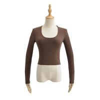China OEM maufactory U Collar Long Sleeved T Shirt Female 22 Autumn Polyester Hot Girl for sale