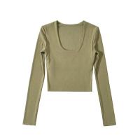 China OEM maufactory U Collar Long Sleeved T Shirt Female 22 Autumn Polyester Hot Girl for sale