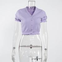 China OEM maufactory Cross -border polyester new European and American  short -sleeved sexy V -neck short T -shirt for sale