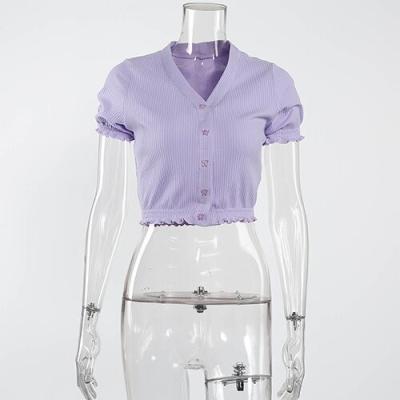 China OEM maufactory Cross -border polyester new European and American  short -sleeved sexy V -neck short T -shirt for sale