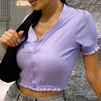 China OEM maufactory Cross -border polyester new European and American  short -sleeved sexy V -neck short T -shirt for sale