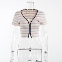 China OEM maufactory Keliou Foreign Trade polyester  cross -border European and American  sexy short zipper rainbow t -shirt for sale