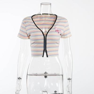 China OEM maufactory Keliou Foreign Trade polyester  cross -border European and American  sexy short zipper rainbow t -shirt for sale